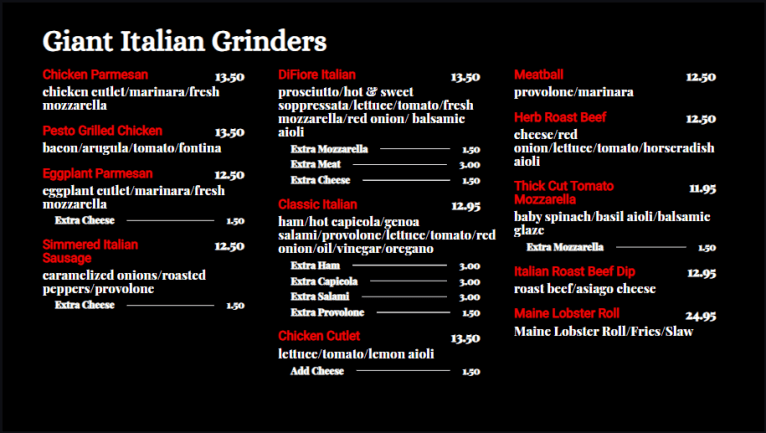 Ellington Take-out/Dine-in Menu – DiFiore Ravioli Shop